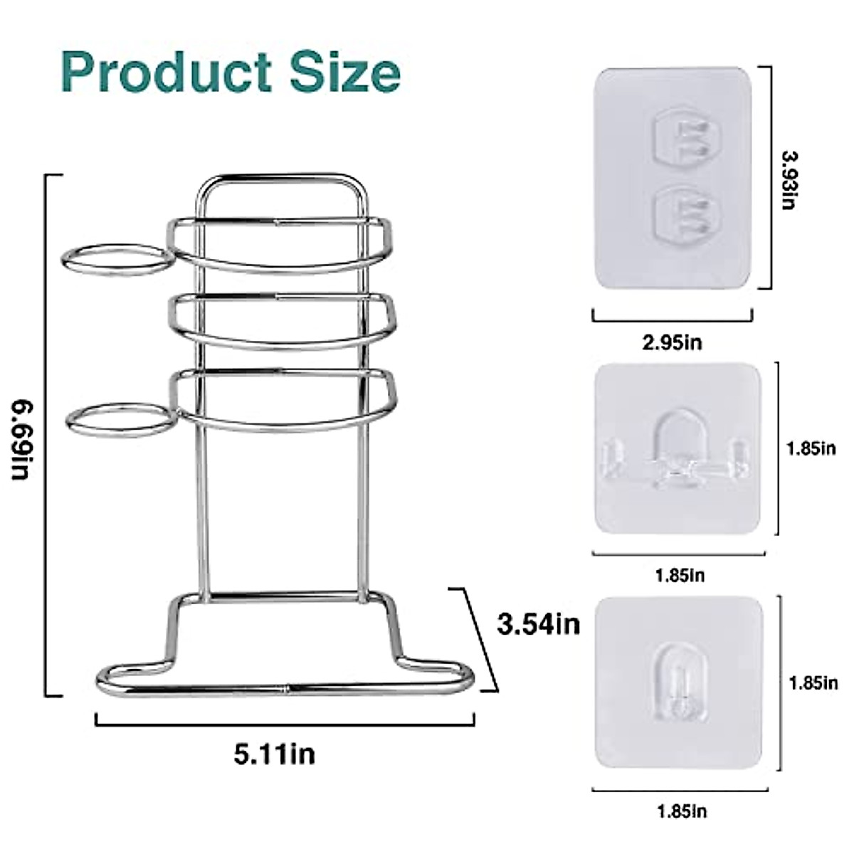 Steon Adhesive Hair Dryer Holder Wall Mount, Removable Blow Dryer Holder for Bathroom Easy to Reusable and Reset, 1 Hairdryer Holder + 4 Adhesive Hooks - No Drill and Damage Free