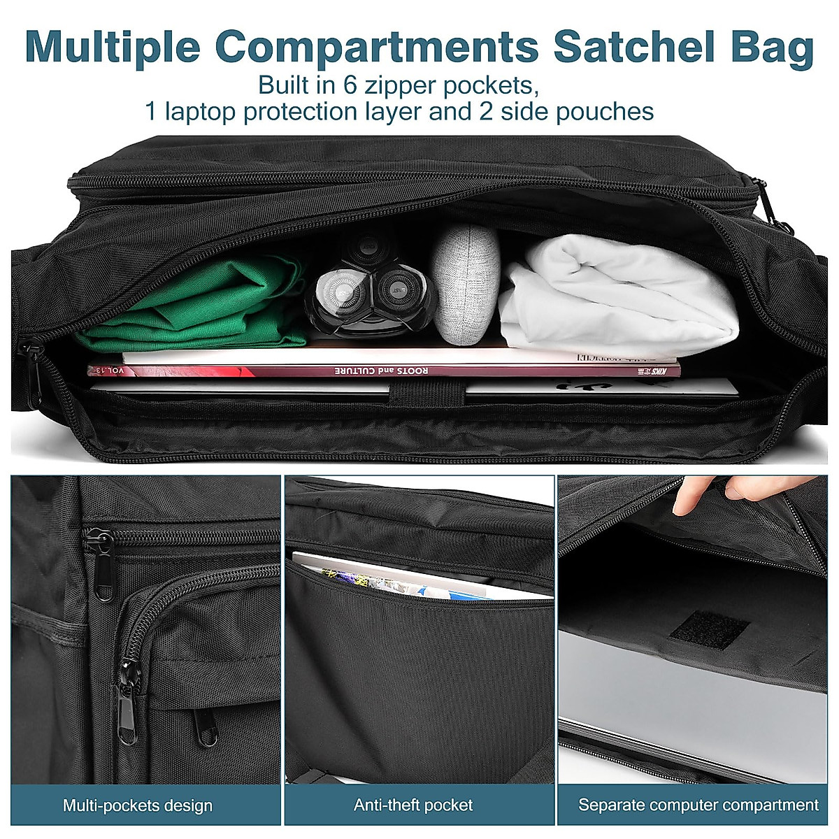 Storvyllf Men's Messenger Bag,Large 15 Inch Laptop Bag for Work Women Professional Black Messenger Bag