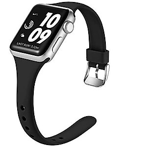 Laffav Slim Band Compatible with Apple Watch 41mm 40mm 38mm iWatch SE & Ultra & Series 8/7/6/5/4/3/2/1 for Women Men, Black, S/M