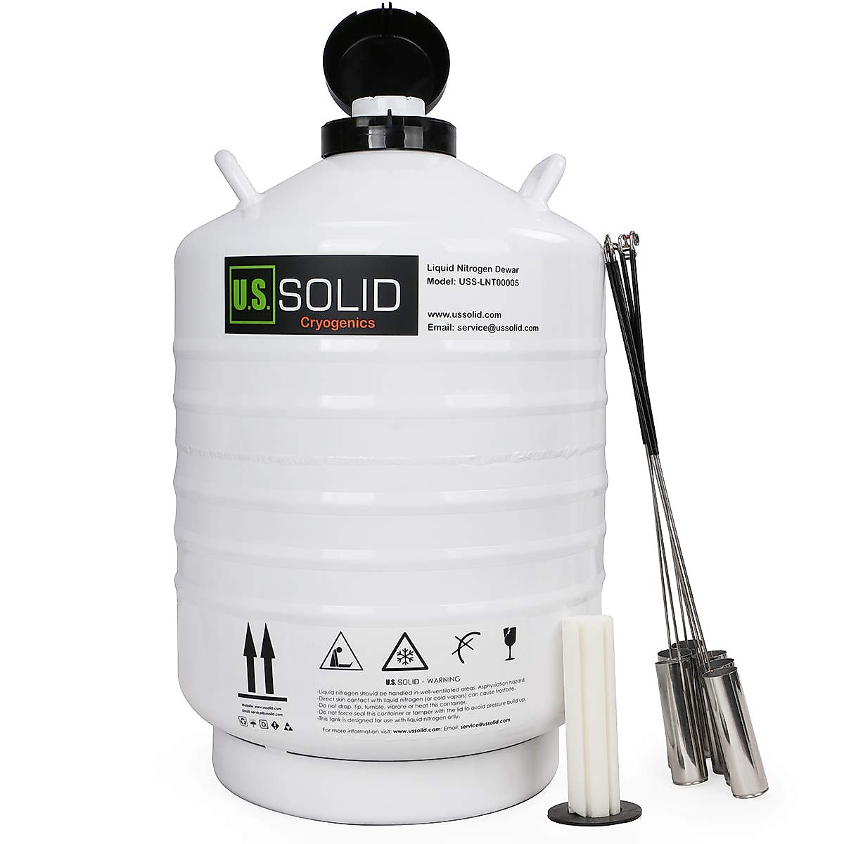 U.S.SOLID 30L Cryogenic Container Liquid Nitrogen LN2 Tank Dewar with Straps 6 Canisters