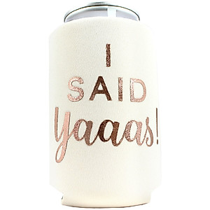 11pc or 6pc Set She Said Yaaas! & I Said Yaaas! Drink Coolers. Bachelorette, Bridal Shower, Wedding. 4mm Thick Bottle Sleeves, Can Coolies, Beverage Insulators (11pc Set, Blush & Rose Gold)