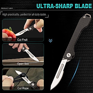 WIOKINY Folding Scalpel Carbon Fiber EDC Pocket Knife With 10pcs extra Replaceable Blades (With clips-#60 Blades)