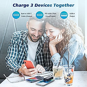 Small Portable Charger 10800mAh with Built-in USB-C Cable, Mini PD 3A Fast Phone Charging Power Bank,LCD Display Android Charger Battery Pack Compatible with Samsung Galaxy S22/S21,Note,Moto,LG