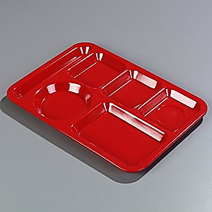 Carlisle FoodService Products Left-Hand Heavyweight 6-Compartment Melamine Tray 10" x 14" - Red