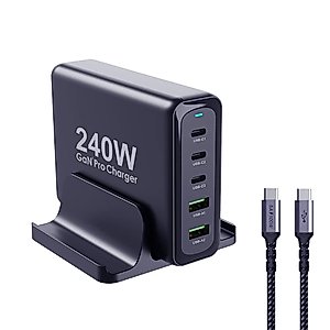 240W USB C Charger Station, Aftertop 5-Ports 200W PD 100W PPS 45W QC30W Laptop GaN Power Adapter for MacBook Pro/Air iPad iPhone 15 14 Plus 13 12 Pro Max Samsung Galaxy S23/S22 Pixel and More