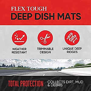 Motor Trend FlexTough Floor Mats for Cars, Black Deep Dish All-Weather Car Mats, Waterproof Trim-To Fit Automotive Floor Mats for Cars Trucks SUV, Universal Floor Liner Car Accessories