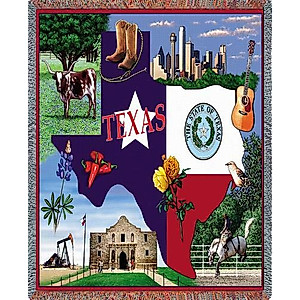 Pure Country Weavers State of Texas Blanket - Gift Tapestry Throw Woven from Cotton - Made in The USA (72x54)