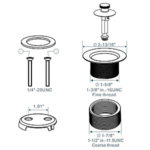 Black tub Drain Lift &Turn Tub Trim Set with Two-Hole Overflow Faceplate Conversion Kit Assembly, Hidrop Bathtub Drain Replacement Trim Kit and Universal Fine/Coarse Thread, Matte Black