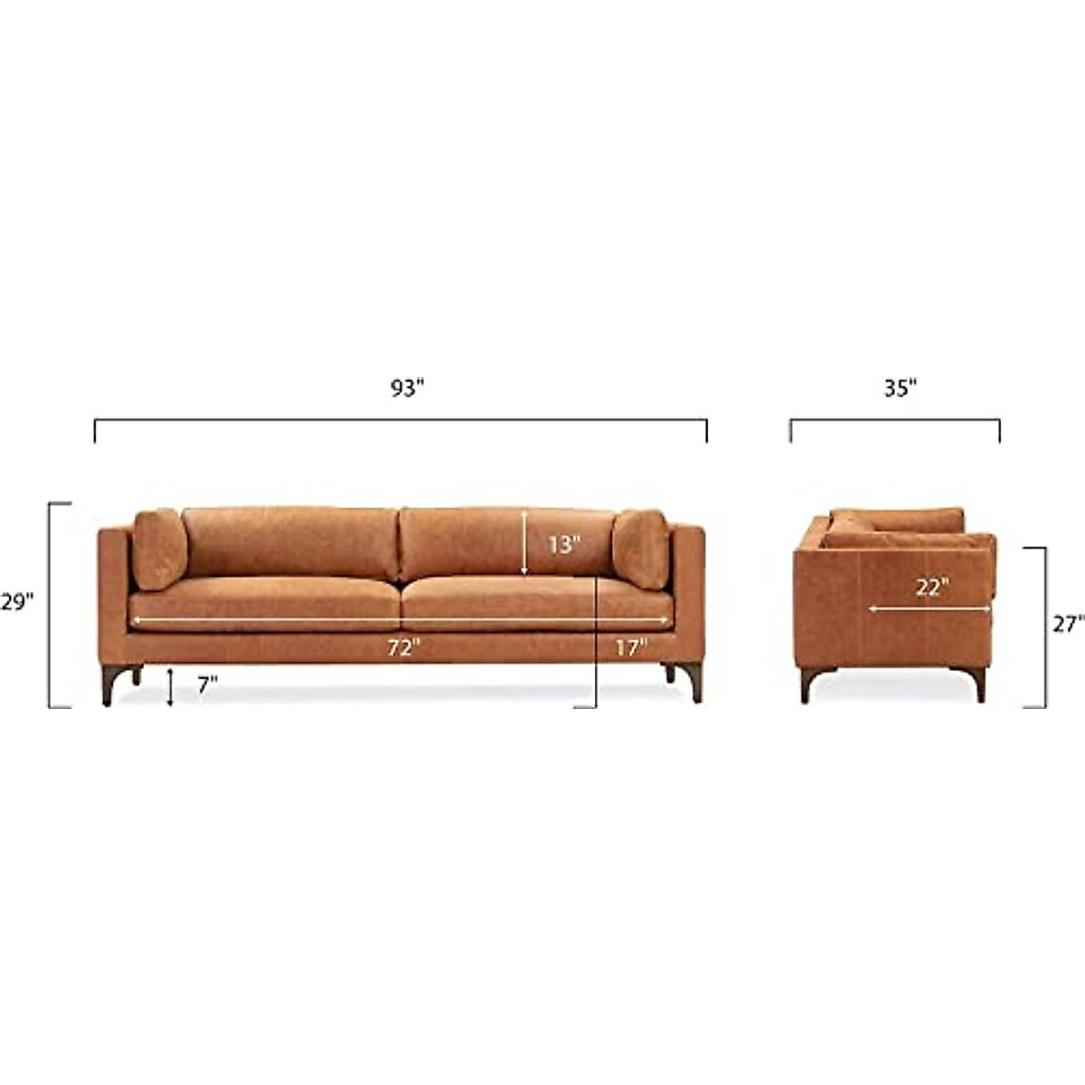 POLY & BARK Argan Sofa in Full-Grain Pure-Aniline Italian Leather, Cognac Tan