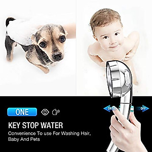 LEPO High Pressure Handheld Shower Head, 3 Spray Settings Water Saving Shower with ON/OFF Switch, Chrome Finish Bathroom Shower Head Sprayer with Holder