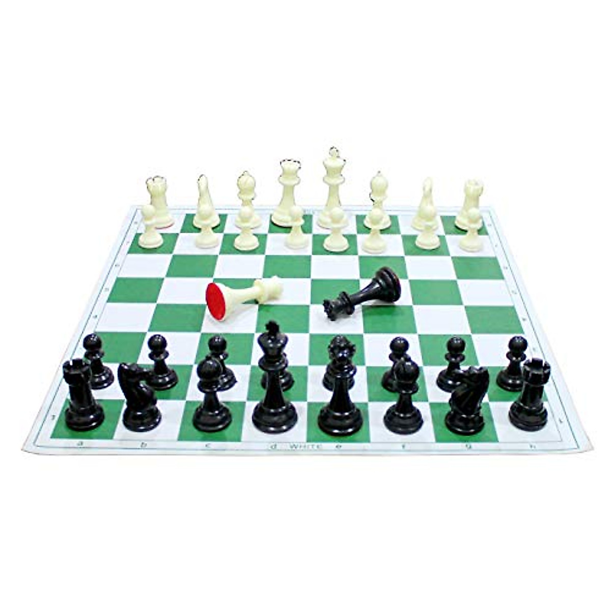 StonKraft 17'' x 17'' Tournament Chess Vinyl Foldable Chess Game with Solid Plastic Pieces (with Extra Queen) - Ideal for Professional Chess Players