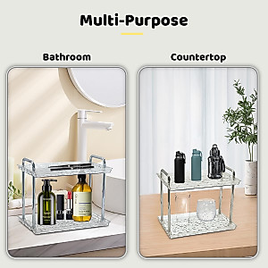 DEYIZY 2-Tier Bathroom Counter Organizer - Vanity Shelf for Cosmetics & Toiletries. Easy Assembly, Ideal for Sink Area, Countertops, & Under Sink Storage (Transparent)