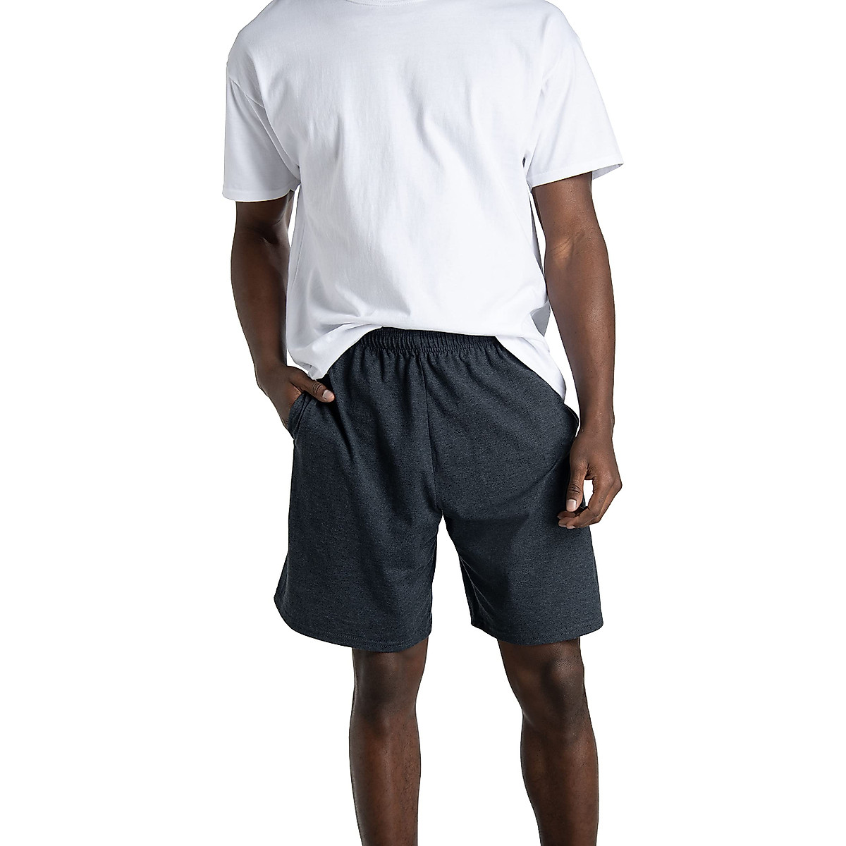 Fruit of the Loom Men's Eversoft Cotton Shorts with Pockets (S-4XL), 2 Pack-Black Heather, Large