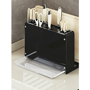 Universal knife holder, kitchen knife holder, storage rack, kitchen utensil rack, cutting board rack, pot cover bracket with anti slip pad suitable for countertop cabinets (black)