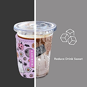3 Pack Reusable Sleeve for Iced Coffee Cup, Coffee Neoprene Sleeve for Iced&Hot Drinks, Coffee Sleeve Compatible with Starbucks, Dunkin Coffee Cup. (Halloween Boo)