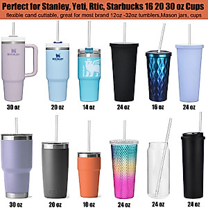 ALINK 12-Pack Reusable Clear Plastic Glitter Straws, 11" Long Hard Tumbler Replacement Straws for 20 OZ 30 OZ Stanley, Yeti/Rtic, Mason Jars with Cleaning Brush