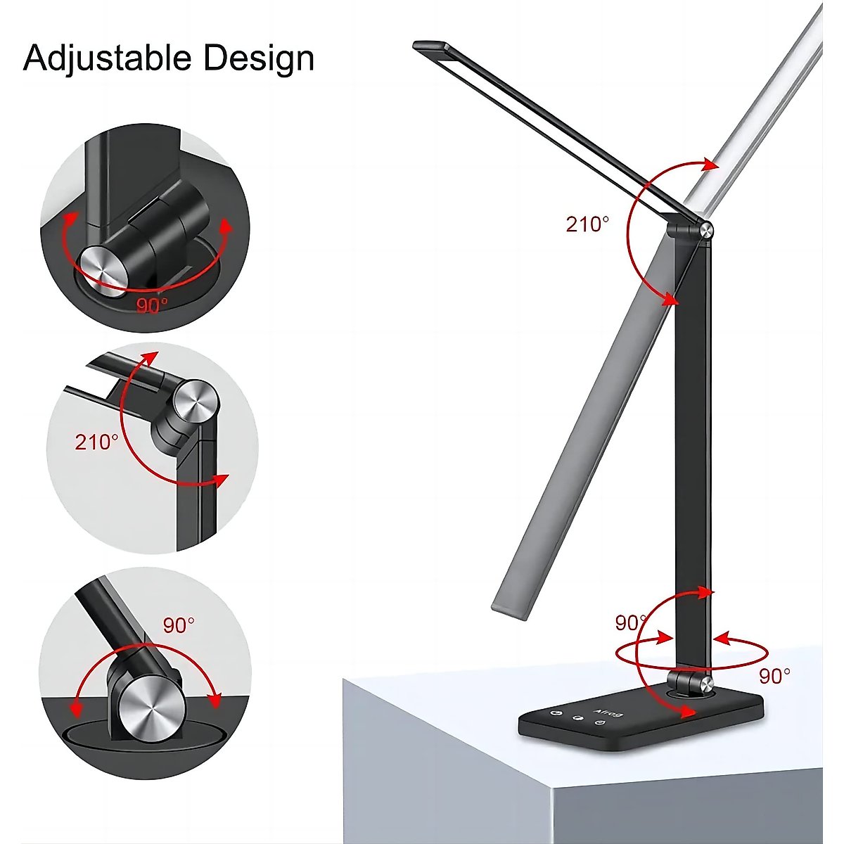 AFROG Multifunctional LED Desk Lamp with USB Charging Port, 5 Lighting Modes,5 Brightness Levels, Sensitive Control, 30/60 min Auto Timer, Eye-Caring Office Lamp，8W，5000K