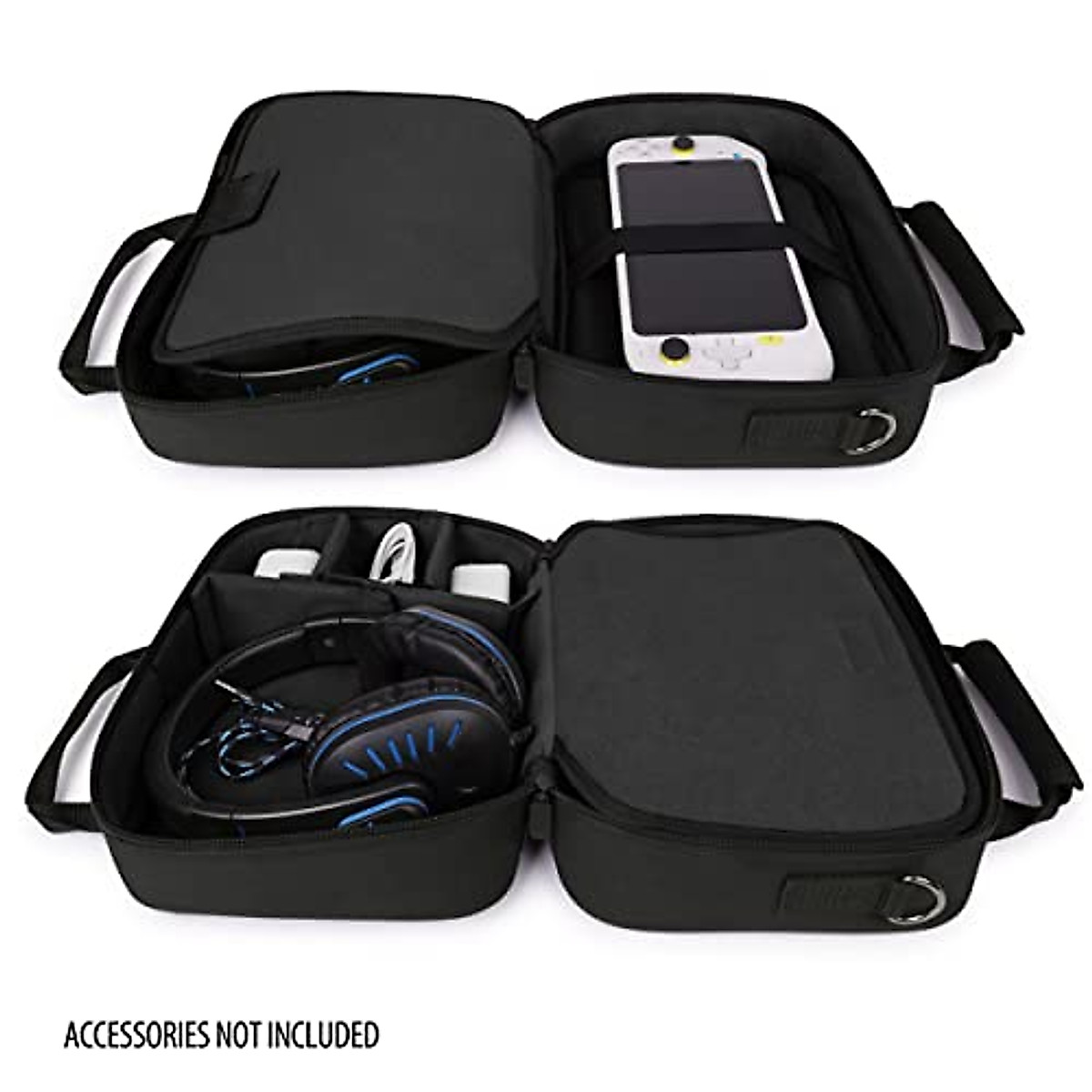 USA GEAR Carrying Case Compatible with Logitech G Cloud Handheld Gaming Console - Travel Bag for Headsets, Bluetooth Headphones, More Gaming Accessories - Customizable Interior, Shoulder Strap - Black