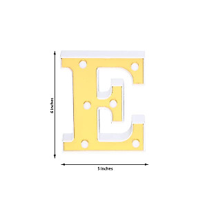 TABLECLOTHSFACTORY 6" 3D Gold Marquee Letters 5 LED Light Up Letters Warm White LED Letter Lights - E