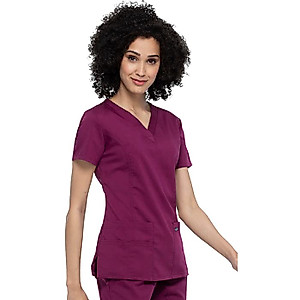 Sanibel Scrubs Stretch V-Neck Top (Wine, M)