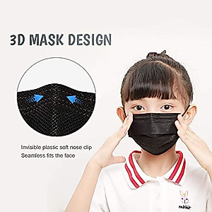 Taimu TM Kids Face Mask Black Disposable Kids Masks for Protection Breathable Black Face Masks Cute Facemasks for Children 50Pcs