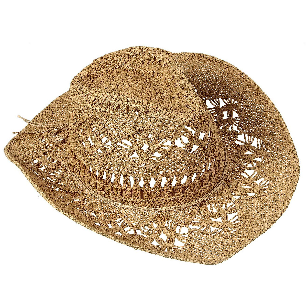 EOZY Men & Women's Summer Cowboy Cowgirl Straw Hat Hollow Out Woven Roll Up Wide Brim Hat/Camel