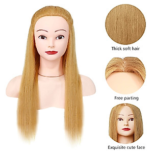 LNASI Mannequin Head 24-26 inch 100% human hair Styling Training Head Cosmetology Manikin Head Doll Head for Hairdresser with Free Clamp strawberry blonde