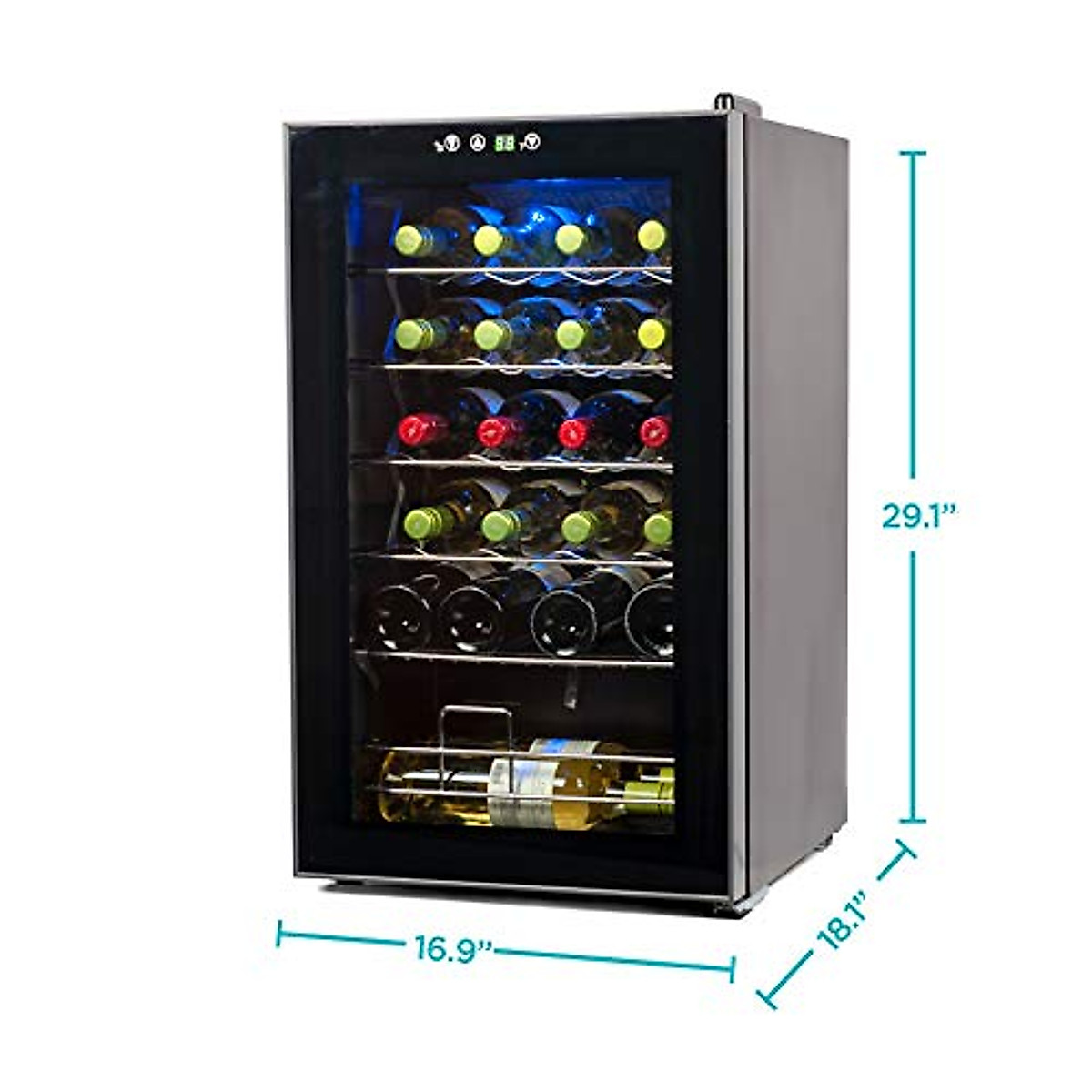 BLACK+DECKER Wine Cooler Refrigerator, Compressor Cooling 24 Bottle Wine Fridge with Blue Light & LED Display, Freestanding Wine Cooler, BD61526
