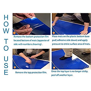 Cleanroom Sticky Mats with Base Pad, Include 5 Tacky Mats of 30 Sheets (150 Sheets Total) & 1 Non-Slip Hard Plastic Frame, Size 24x36 Inches, 50 Microns Per Sheet, Repositionable, Blue