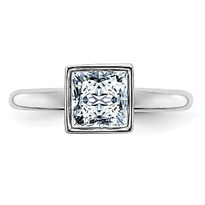 14k White Gold Solitaire 1.7ct. Princess Bezel Moissanite Engagement Ring Size 9