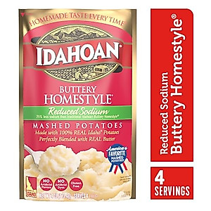 Idahoan Reduced Sodium Mashed Potatoes, Buttery Homestyle, 4 Ounce (Pack of 12)