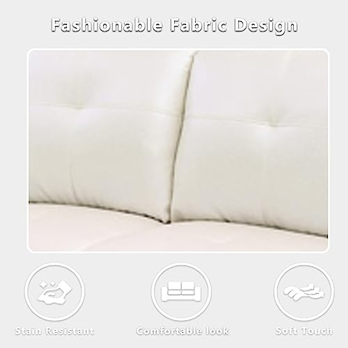 HOMVET Peaerl Faux Leather Sectional Sofa Furniture Set,L-Shape Couch with Left Chaise,Storage Ottoman,and 2 Pillows,for Living Room/Apartment/Office, Pearl White