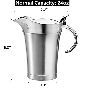 Peohud Gravy Boat, 304 Stainless Steel Double Insulated Sauce Jug with Hinged Lid, 24 Oz Gravy Warmer Pitcher for Home and Kitchen