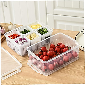 CurcKua Fridge Storage Containers Kitchen Scallion Storage Box 6-in-1 Snackle Box Container with Lid Plastic Reusable Fridge Vegie Fruit Food Fresh-Keeping Drain Box.