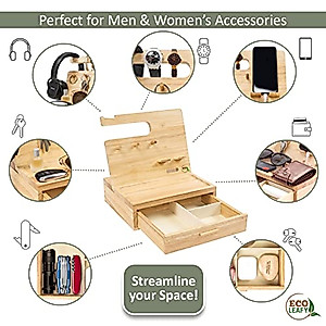 EcoLeafy Dot Nightstand Organizer- Docking Station for Men- Cool Mens Birthday Gifts- Gifts for Guys- Bedside Table Organizer, Wallet and Key Organizer for Cellphone, Watch, and Mens Accessories