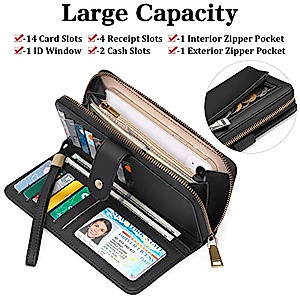 GAEKEAO Womens Wallet RFID Blocking Leather Zip Around Wallet Clutch Wristlet Large Capacity Travel Long Purse