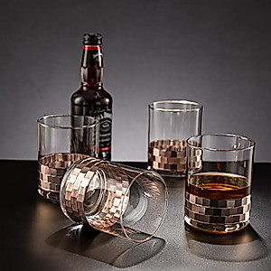 MyGift Whiskey Glasses Set of 4, Cocktail Mixed Drink Beverage Tumbler Drinkware with Copper Plating Bottom Rim