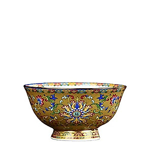 XIALON 15.5cm 6.1in Jingdezhen Ceramic Rice bowl enamel color large bowl Chinese style antique gold border Shou bowl