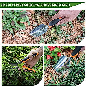 Gostur Garden Tool Set, 3PCS Sturdy Gardening Hand Tools Kit - Trowel/Shovel, Transplanter, Sharp Bypass Pruning Shears/Scissors/Clippers - Comfortable Handle - Ideal Gifts for Men & Women