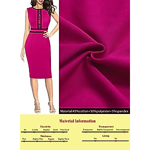 VFSHOW Womens Wear to Work Button Patchwork Trim Crew Neck Fitted Office Business Party Cocktail Bodycon Pencil Sheath Dress (Hot Pink, Large) 10186 PIK L