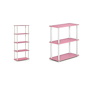 Furinno Turn-N-Tube 5-Tier and 3-Tier Storage Shelves, Pink/White