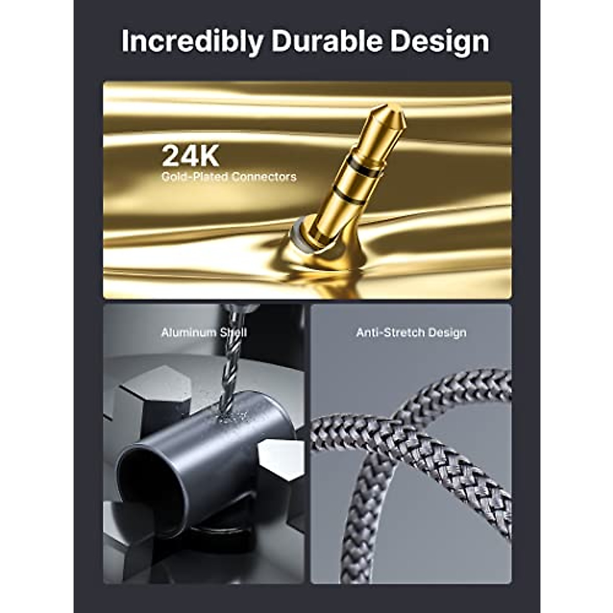 JSAUX RCA to 3.5mm Cable, 【6.6ft/2M】 Aux to RCA Headphone Male to Male Jack Adapter Nylon Braided 1/8 to RCA Audio Y Cord for Smartphones, MP3, Tablets, Speakers, HDTV -Grey