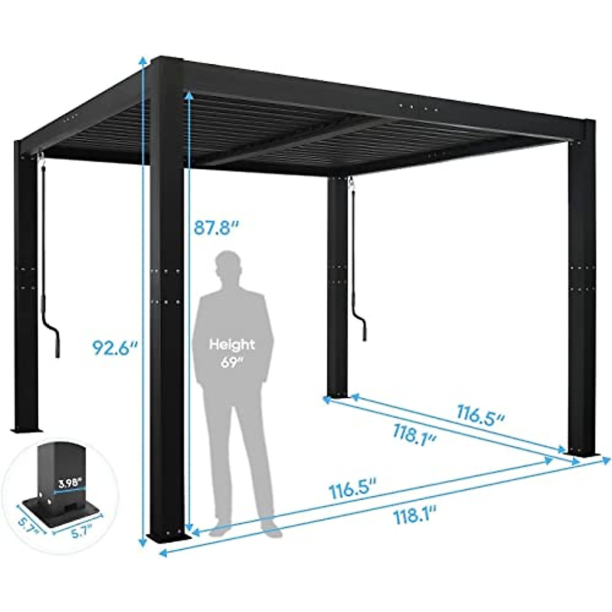 ONLYCTR Outdoor Louvered Pergola 10'×10', Aluminum Louvered Pergola, Aluminum Outdoor Deck Gazebo with Adjustable Roof, for Garden, Patio, Backyard, lawns, Beach (10' × 10', Black)