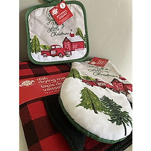 Christmas Time Have Yourself A Merry Little Christmas 4 Piece Kitchen Set: 1 Dish Drying Mat, 2 Potholders, 1 Oven Mitt