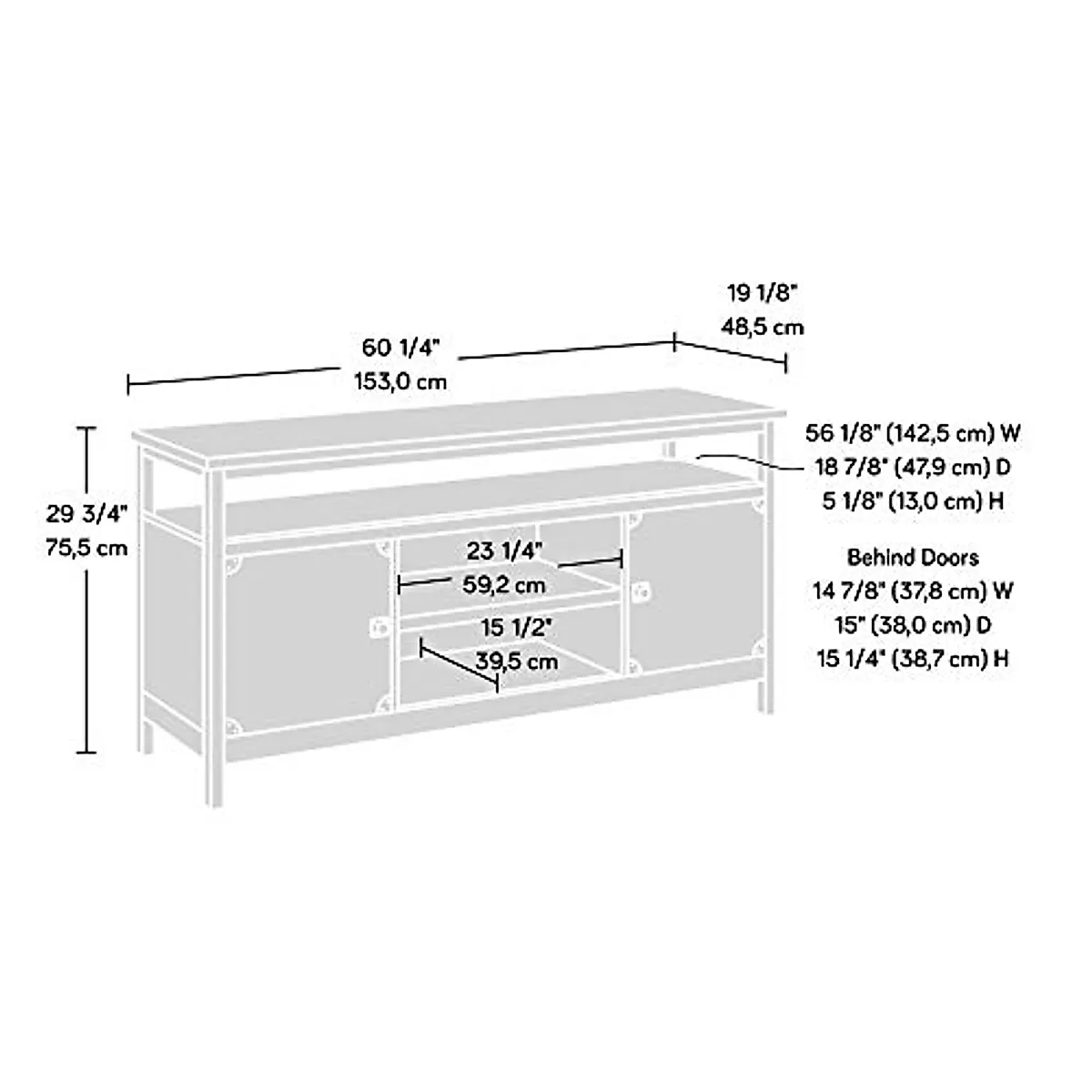 Sauder Steel River Credenza, for TVs up to 60", Carbon Oak Finish