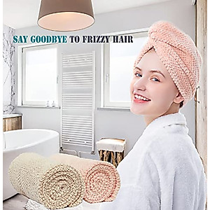 ELLEWIN Hair Towel Wrap 2 Pack, Microfiber Hair Drying Shower Turban with Buttons, Super Absorbent Quick Dry Hair Towels for Curly Long Thick Hair, Rapid Dry Head Towel Wrap for Women Anti Frizz