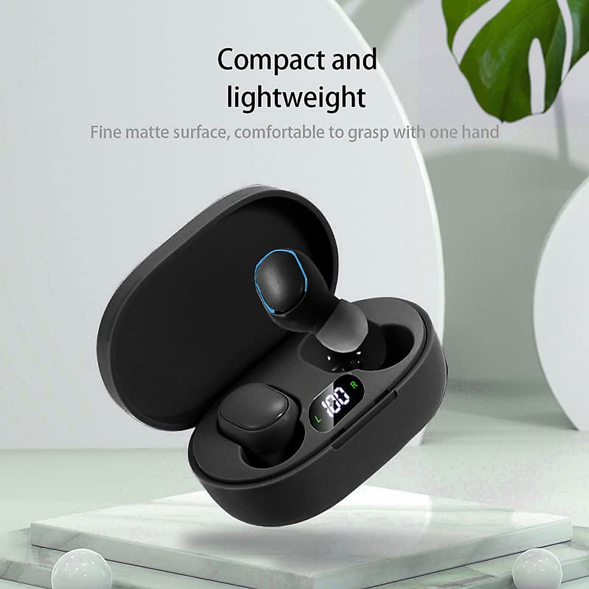 eDealz Fully Wireless Bluetooth 5.0 Rechargeable iPX4 Water & Sweat Proof Earbud Headphones w Microphone, Touch Controls, Smart LCD Charging Case, 3D Stereo Bass and Noise Cancelling (Black)