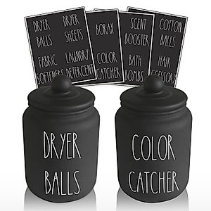 Laundry Room Organization Jars with Labels, Glass Containers for Laundry Detergent Laundry Powder, Farmhouse Laundry Pods Storage Organizers, Laundry Soap Dispenser, Scent Booster Holder(Black)