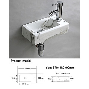 Marble Wall Hung Basin Sink Small Bathroom Sink Rectangle Ceramic Wash Basin (Right hand)…