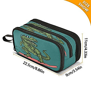 Large Capacity Pencil Case 3 Compartment Pouch Pen Bag Skateboard Dinosaur for Middle High School Office College